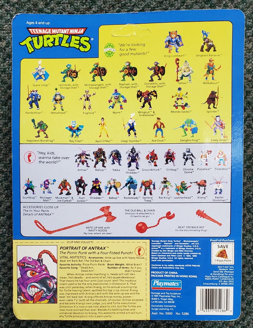 MOC TMNT Antrax Action Figure Mint on Unpunched Factory Sealed Card ...