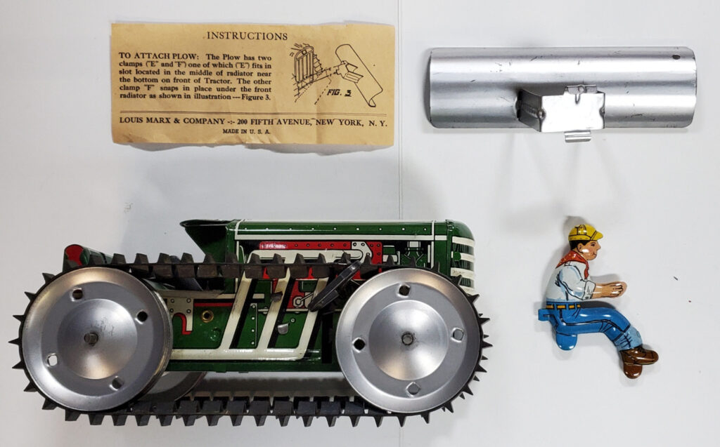 1940’s Marx Tin Litho Wind-Up Farm Tractor, Sickle Mower, Bottom Plow ...