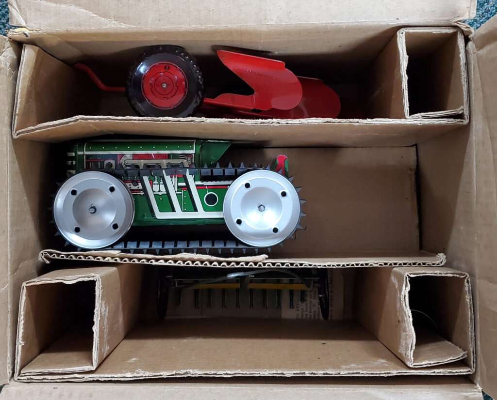 1940’s Marx Tin Litho Wind-Up Farm Tractor, Sickle Mower, Bottom Plow ...