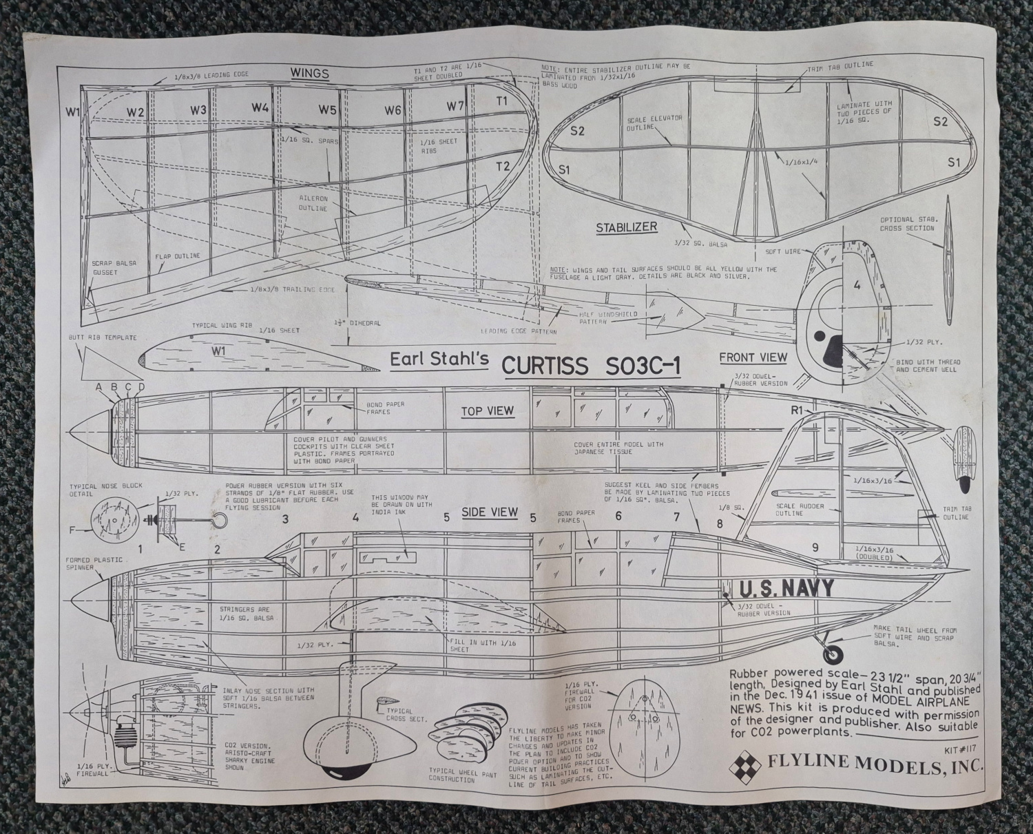 Vintage 1976 Flyline Models Balsa Wood Flying Airplane Model Kit in Box ...